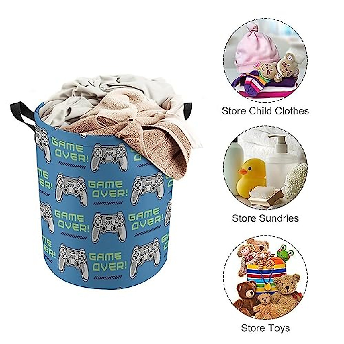 LynaRei Laundry Hamper Funny Cartoon Joysticks Gamepad Dirty Clothes Storage Basket Collapsible Waterproof Toy Organizer for Boys And Girls Bedrooms, Bathroom