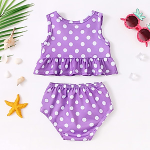 Toddler Girl Swimsuit Polka Dots Baby Girl Bathing Suit Sleeveless Swimwear Two-Piece Beach Bikini Summer(12-18 Months, Blue)