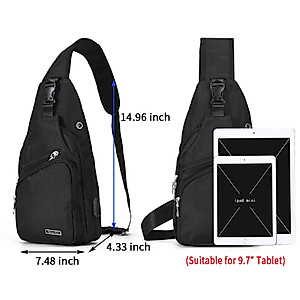 Men Women Sling Backpack Anti Theft Crossbody Shoulder Chest Bag with USB Charging Port Black