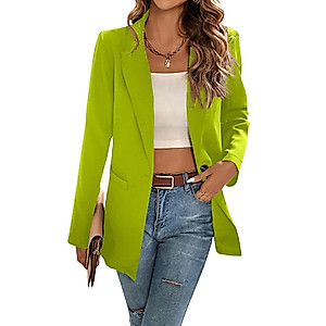 WDIRARA Women's Lapel Neck Open Front Blazer Long Sleeve Pocket Button Front Jacket Lime Green M