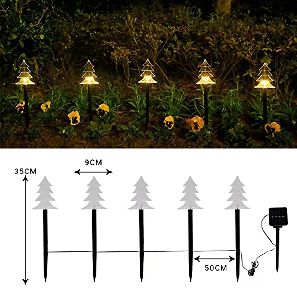 Solar Christmas Pathway Lights Outdoor, 2 Lighting Modes Solar Powered Stake Lights Waterproof, Christmas Decorations for Garden, Yard, Pathway, Lawn,Patio,Home Decor(5 Trees )