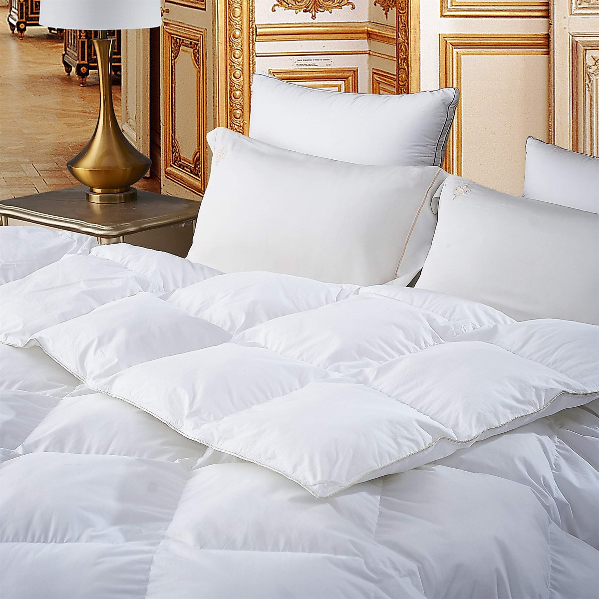 Premium All-Season King Size Luxury Siberian Goose Down Comforter Duvet Insert 1200 Thread Count 100% Egyptian Cotton Down Feather Comforter (King, White Solid)