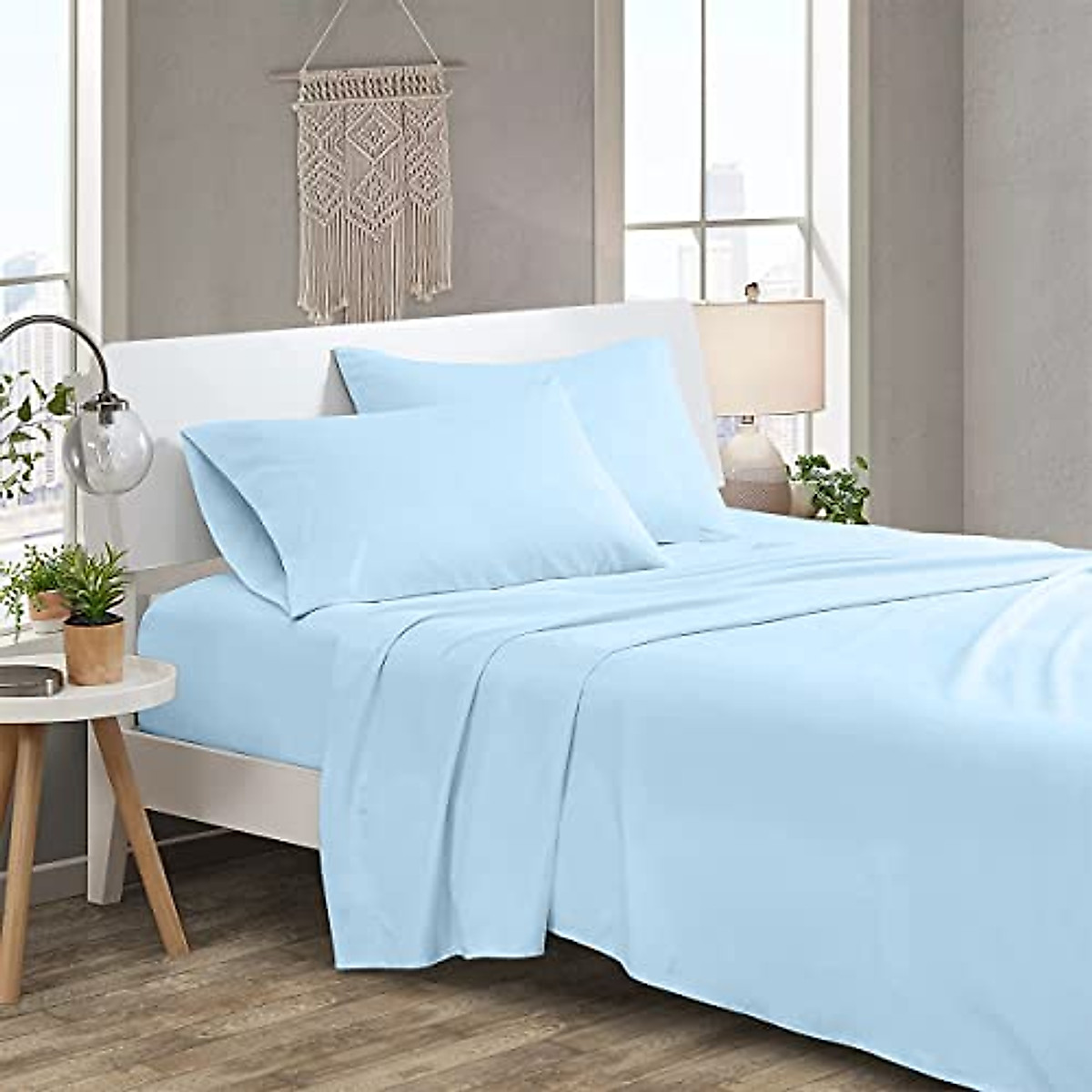 100% Egyptian Cotton Bed Sheets Set -800 Thread Count 4-Piece light blue Solid Sheets Set, Long Staple Luxury California King Size Fits Mattress Upto 16'' Deep Pocket ( light blue Solid )