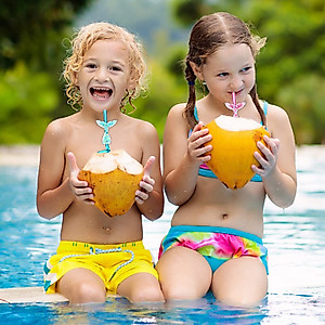 24 Pieces Mermaid Party Favors Glitter Mermaid Tail Straws Reusable Sparkly Drinking Straws for Mermaid Birthday Pool Party Supplies Decorations Gift Bag Fillers