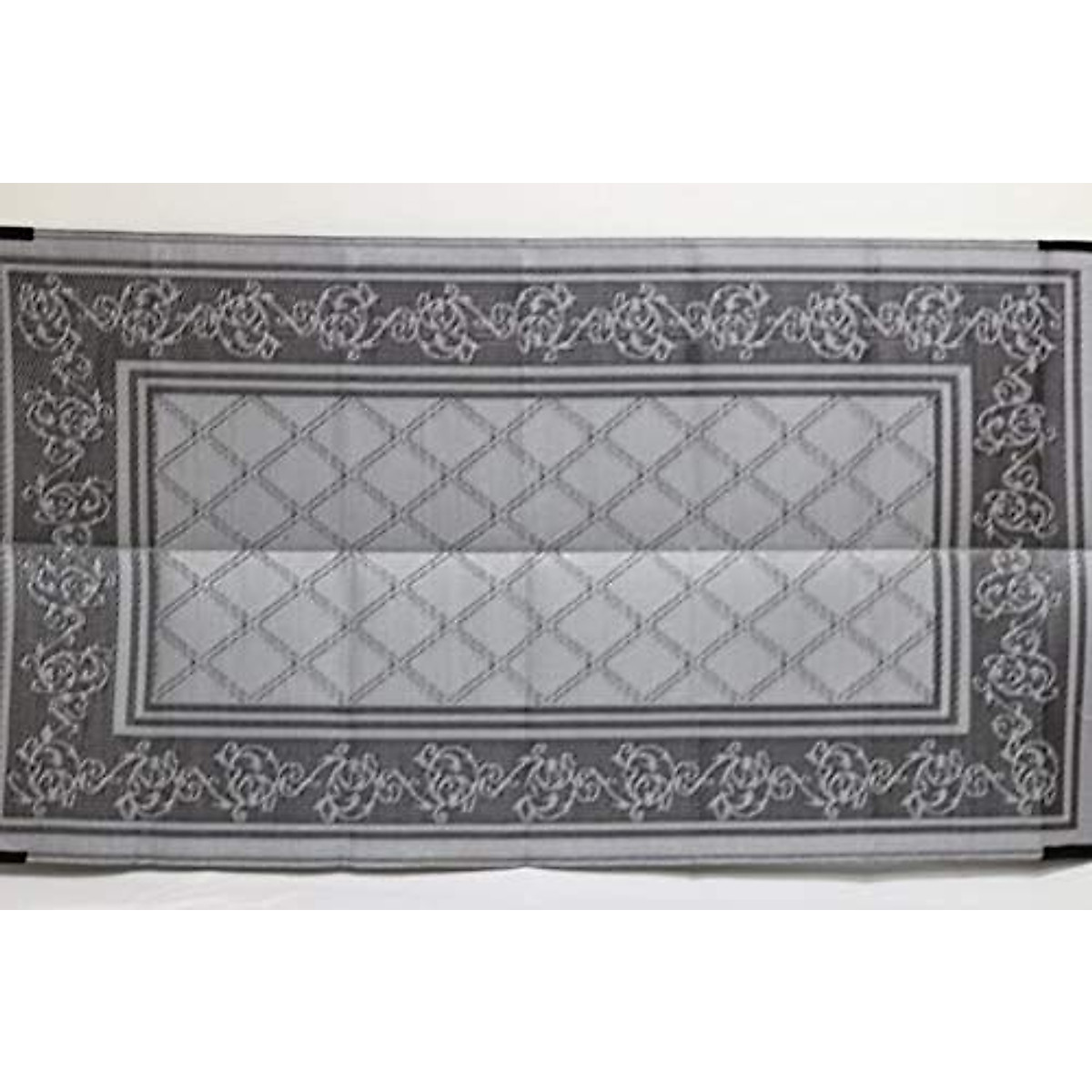 EEZ RV Products 9'x12'VG Reversible/Durable Heavy Duty Outdoor Patio/RV Camping Mats(9ft. x 12ft, Grey) Come with Large Storage Bag & 6 Sets of Stakes and Washer