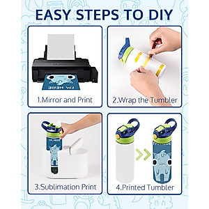 OFFNOVA 12oz Kids Sublimation Tumbler, Kids Sublimation Tumbler Blank with with One-click Pop-up Straw and Handle, Children Sublimation Cups for Milk, Soda, Juice, Drinks (4 Pack)