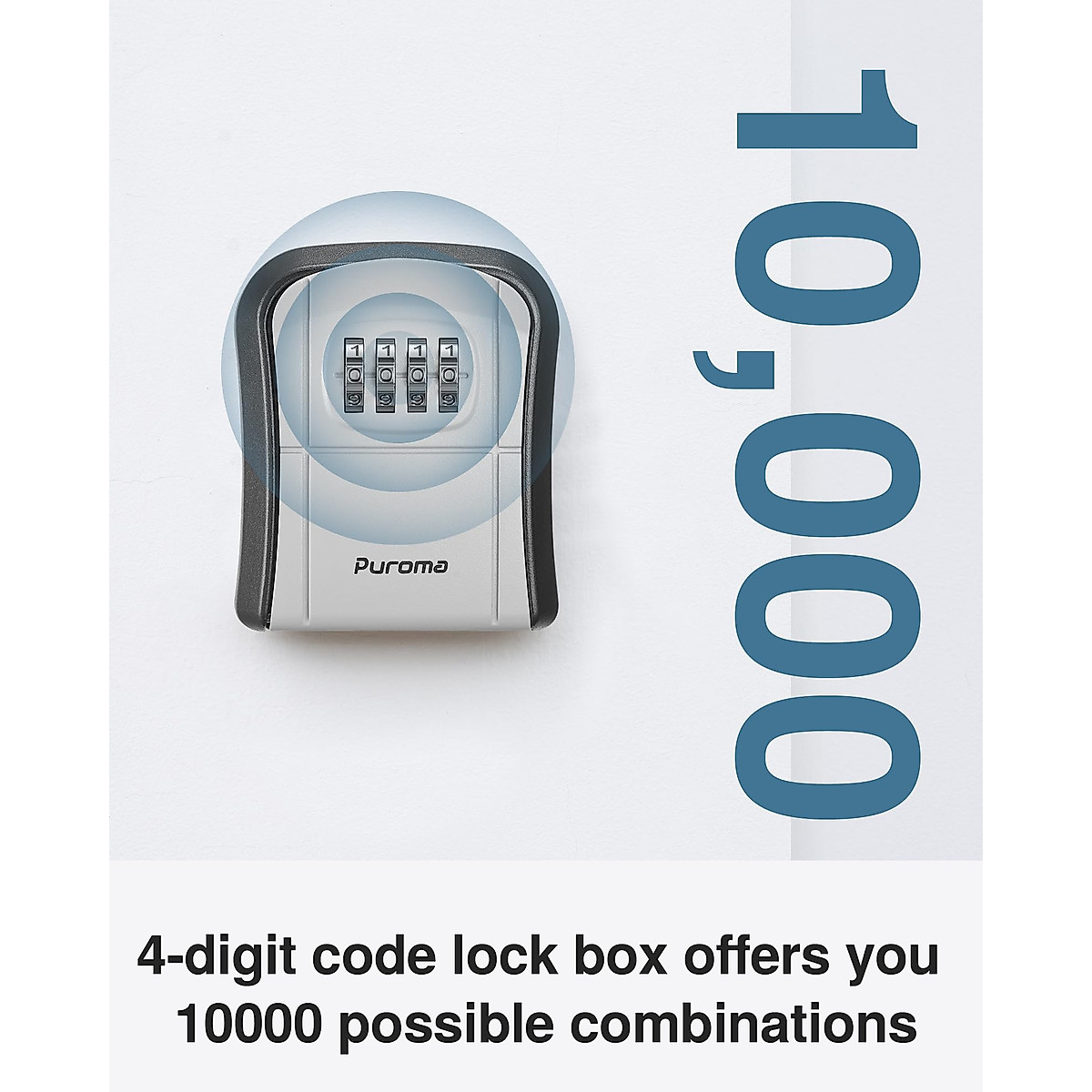 Puroma Key Lock Box Combination Lockbox Wall-Mounted Key Storage Box for House Keys, Resettable Code Safe Security Lock Box for Home, Office, Garage, Apartment Spare Key Storage (1 Pack, Grey)