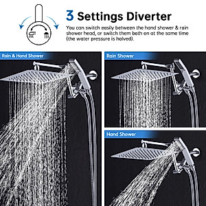 G-Promise All Metal 10 Inch Rainfall Shower Head with Handheld Spray Combo| 3 Settings Diverter|Adjustable Extension Arm with Lock Joints |71 Inches Stainless Steel Hose (chrome)