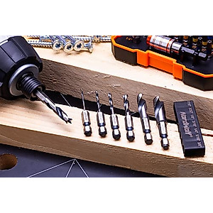 NordWolf 7-Piece HSS Brad Point Stubby Wood Drill Bit Set with 1/4" Hex Shank for Carpenter Woodworking, SAE Sizes 1/16"-3/32"-1/8"-3/16"-1/4"-5/16"-3/8"