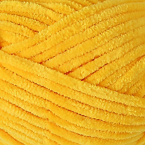 2 Skein La Mia Mellow Velvet Chenille Yarn for Knitting and Crocheting Baby Clothes, Blankets and Accessories, 100% Polyester, 100 gr (3.5 oz) / 115 m (125 Yards), Super Bulky, Yellow - 947