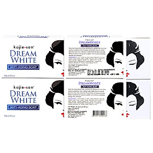 Kojie San Dream White Soap - Skin, Body, and Facial Brightening & Anti Aging Kojic Acid Soap with Collagen, Elastin & Coconut Oil - 65g x 2 Bars