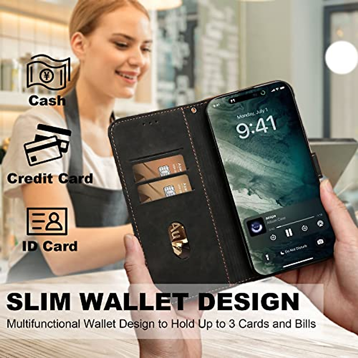 Yiminu.DS Compatible with Xiaomi 13 Lite Case, PU Leather Flip Wallet Mobile Phone Case, Shockproof Flip Case, Protective Case with Folding Stand Function and Card Slots, Black