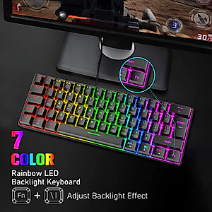 Mechanical Gaming Keyboard and Mouse Mini Wired Combo with RGB Headset Rainbow Backlight Ergonomic 62Key Anti-Ghosting Adjustable Mic 6400DPI Mice USB-C for PC Gamer Computer Typist(Black/Red Switch)