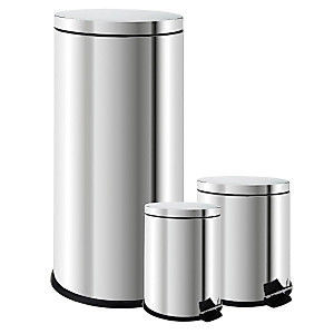 Westerly 3 Pcs Premium Stainless Steel Trash Bin Set - 30L, 5L, 3L