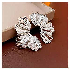 Large Geometric Dangle Earrings for Women Bohemian Ginkgo Leaf Dangling Earrings Exaggerated Metal Sectored Geometric Earrings for Women (silver)