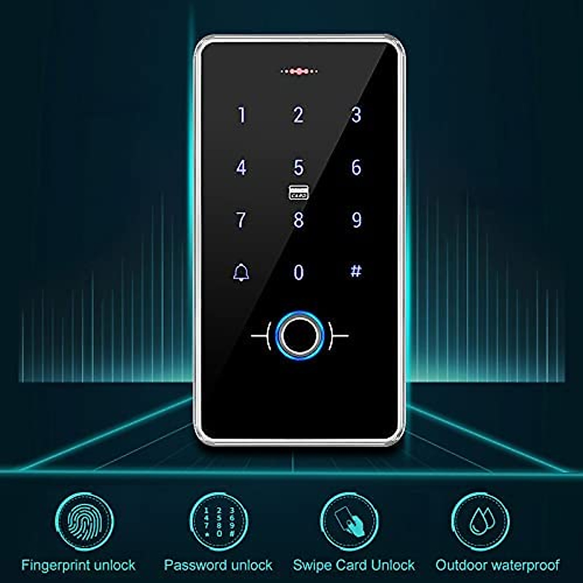 JIAN BOLAND Fingerprint Access Control Keypad, Door Access Control Keypad Wiegand 26 PIN Code RFID Keypad with 5pcs IC Key Fobs Backlight Waterproof IP67
