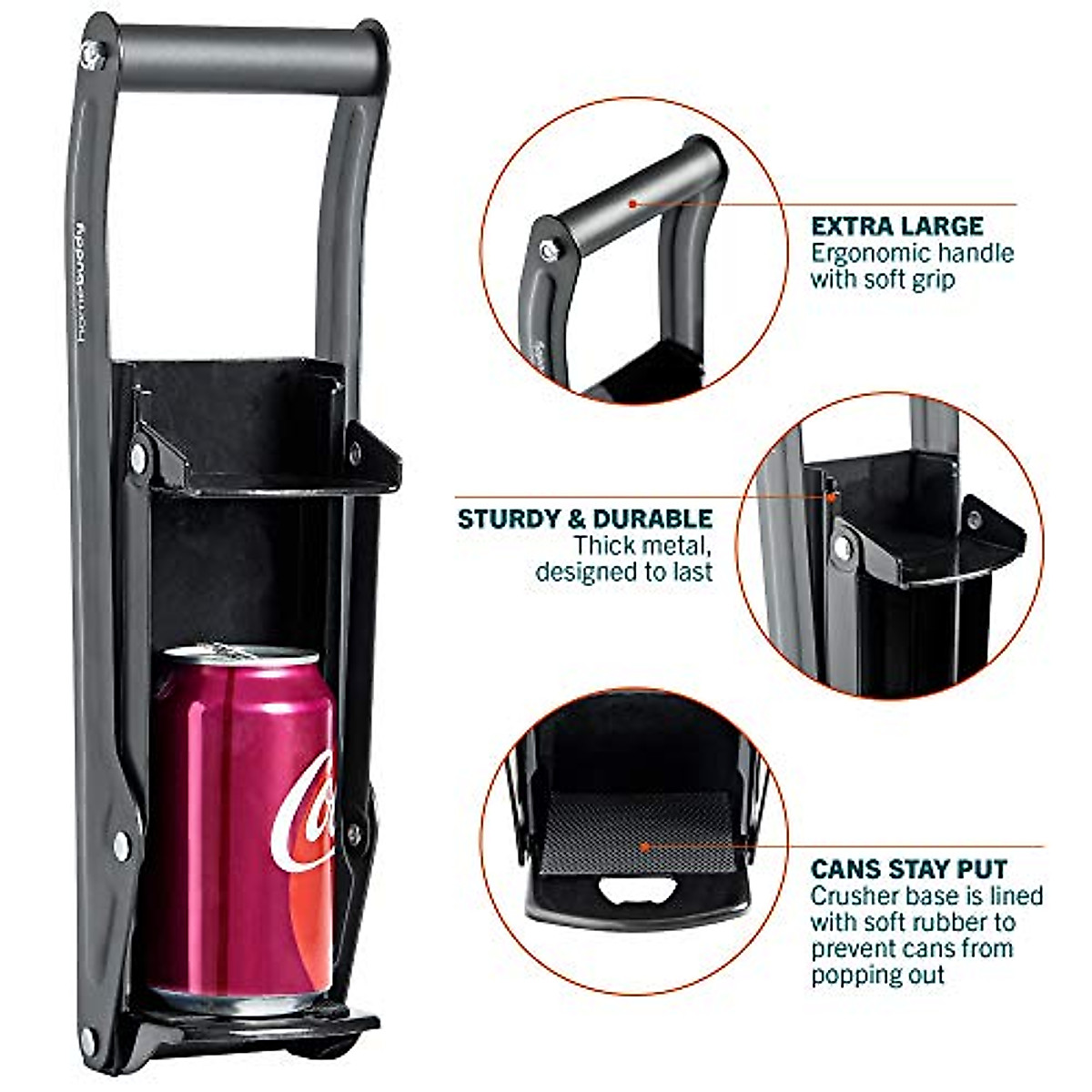 HomeBuddy Can Crusher for Recycling - 12 Oz. and 16 Oz. Can Crusher Wall Mounted for Aluminum Can Crusher, Soda Can Smasher for Recycling, Beer Can Crusher for Recycling Can - Mounting Rivets Included