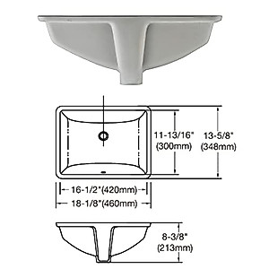 Lifezcime 18 x13 inch Undermount Rectangle Bathroom Sink U-shape Base with Overflow Pure White Porcelain Ceramic Lavatory Vanity Bathroom Vessel Sink Drop In Bathroom White Sink Wash Basin