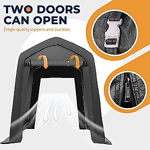 PEAKTOP OUTDOOR 6x8 ft Heavy Duty Anti-Snow Storage shelter, Waterproof Portable Storage Shed with Front and Rear Roll-Up Zipper Entry Doors and 2 Roll-Up Side Windows, Gray