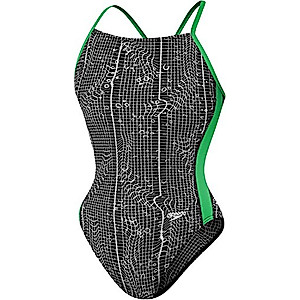Speedo Women's Water Grid Touch Back One Piece Swimsuit, Kelly Green, 32