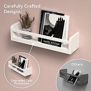 Boswillon Dual-Guard Nursery Book Shelves Set of 4, Wood Floating Shelves for Nursery Room Wall Decor, Wall Mount Kids Bookshelf for Baby Bedroom Storage, Toddler Toy Hanging Wall Organizer - White