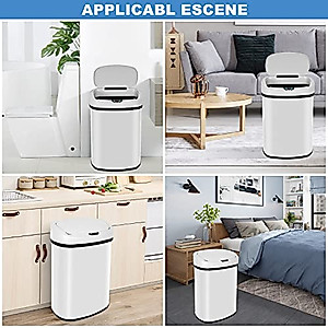 13 Gallon 50 Liter kitchen Trash Can with Touch-Free & Motion Sensor, Automatic Stainless-Steel Garbage Can, Anti-fingerprint Mute Designed Trash Bin Touchless Trash Can for Office Bedroom, White