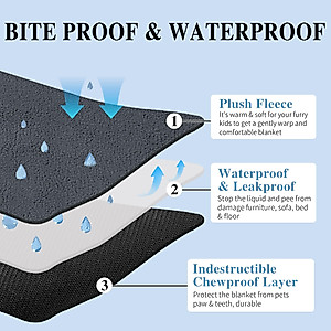 HOMBYS Chewproof Dog Blanket for Dogs, Leak Proof Soft Fleece Pet Blanket Couch Cover Protection, Sofa, Bed & Furniture Protector, Indestructible Dog Blanket for Chewers, (Grey, 25"x35")