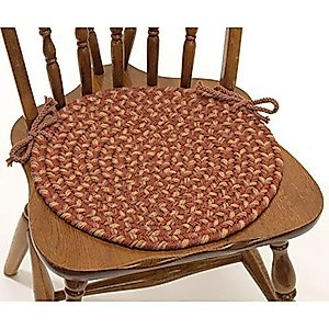 Set of 4 Brown Braided Chair Pads with Ties Simple Circle Chair Cushions Pads Round Shaped Patios Dining Room Seat Pad Reversible Country Rustic Farmhouse Table Decor Soft Synthetic Fiber, 15"x15"