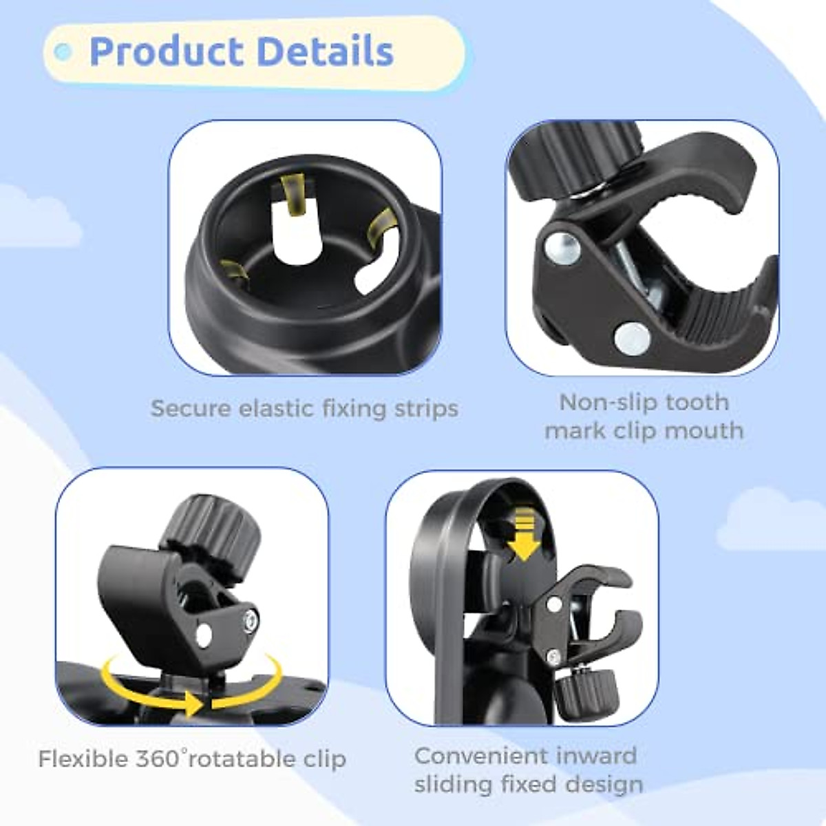 Stroller Snack Tray for 1.8" Flat Handrail Tubes, 3 in 1 Stroller Snack Attachment with Cup Holder, Multifunctional Stroller Organizer with Removable Non-Slip Grip Clip for Stroller Bumper Bars