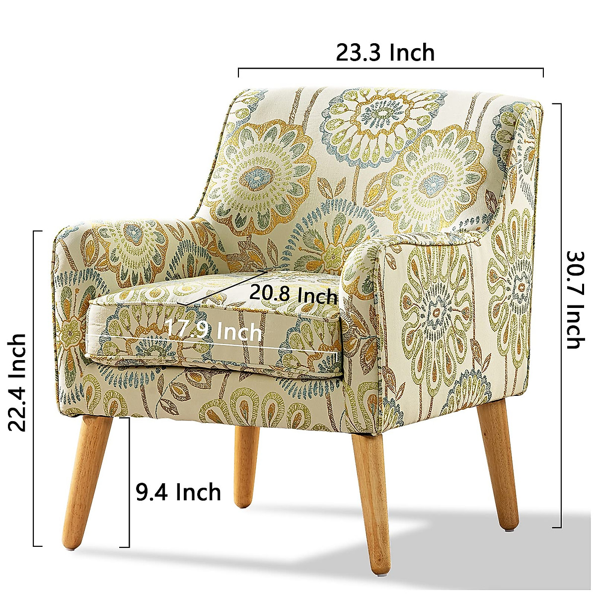 Vaztrlus Fabric Accent Chair Club Chair Exquisite Print Living Room Chairs Upholstered Modern Reading Chair Tufted Classic Wingback Chair for Bedroom(Sun Flower)