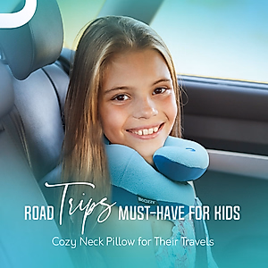 BCOZZY 8-12 Y/O Kids Travel Pillow for Car & Airplane, Soft Kids Neck Pillow for Traveling in Car Seat, Provides Double Support for Toddlers Head & Chin in Road Trips, Washable, Medium Size, Navy