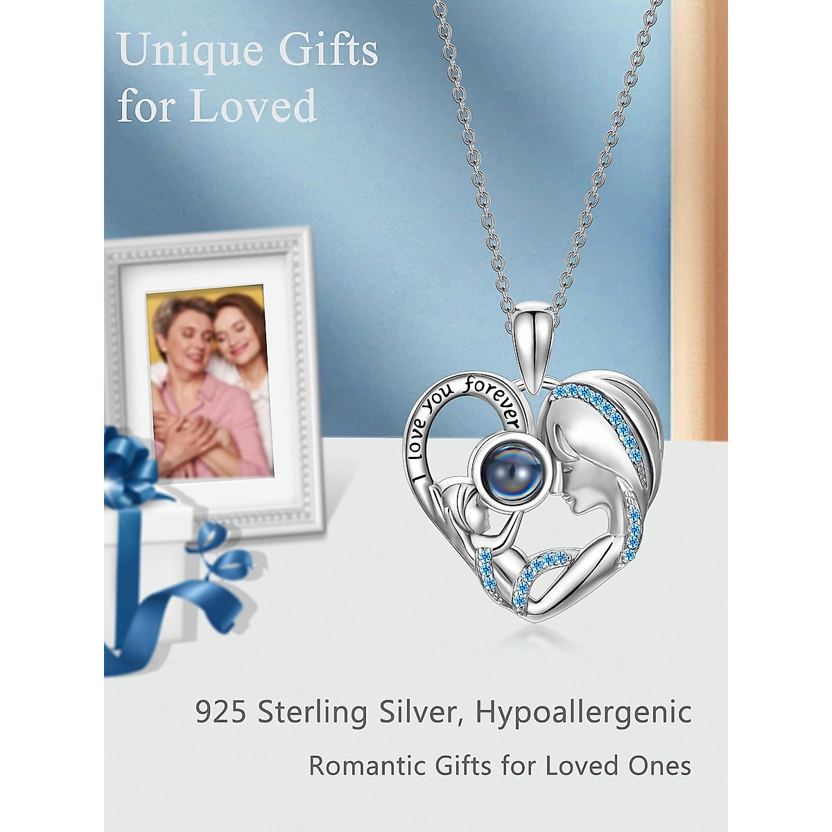 Dorunmo Personalized Photo Projection Pendant Necklace Mother Projection Picture Necklace jewelry Romantic Gifts for Women Birthday Anniversary Mother's Day Gift