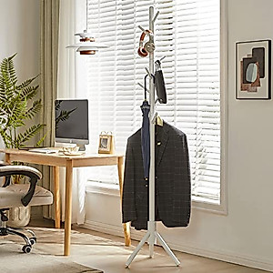 Aibiju Coat Rack Stand, Standing White Coat Rack with 8 Hooks and 3 Height Options, Small Hall Tree Coat Rack, Coat Tree Freestanding Suitable for Kids, Easy to Assemble White YD-1005