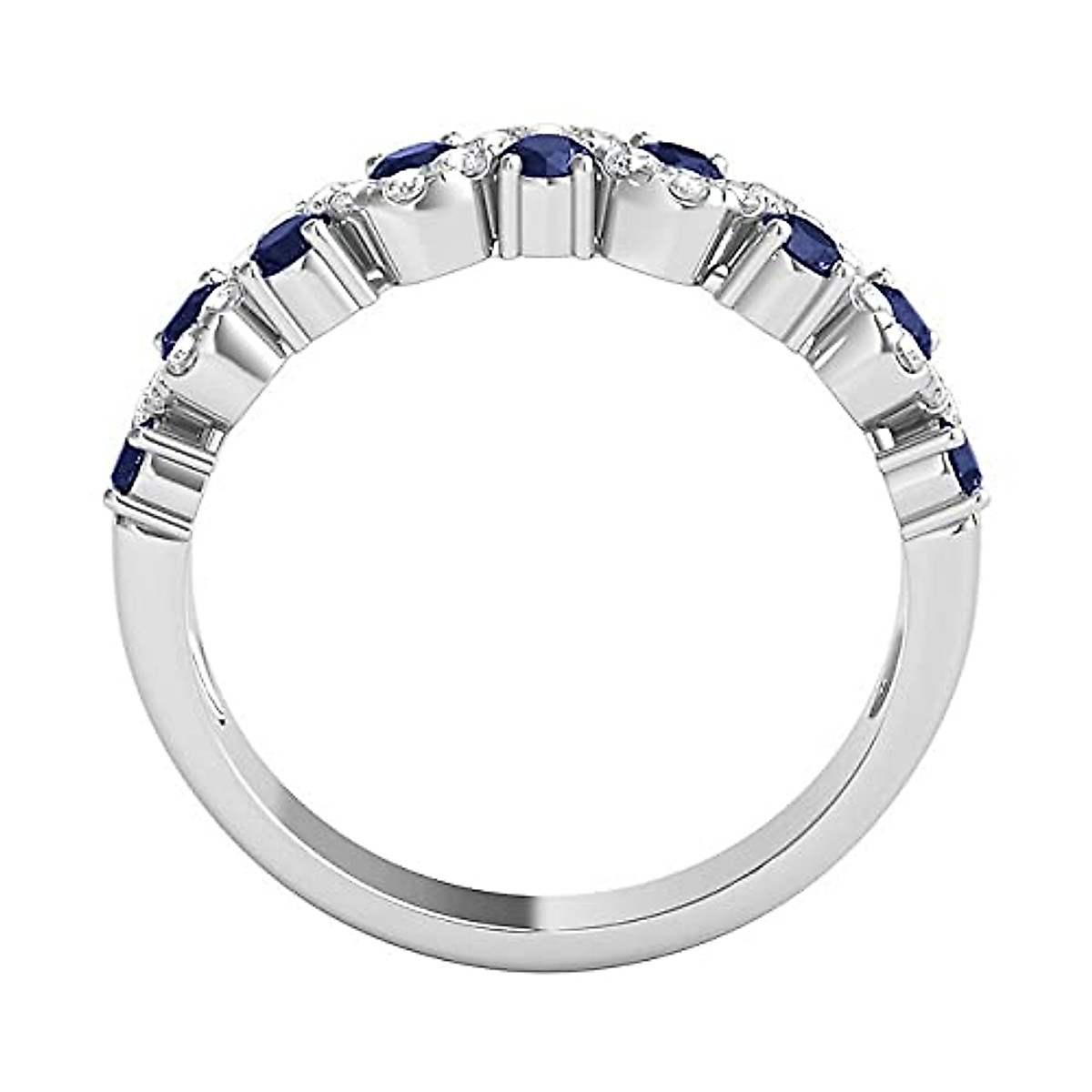 2 1/2 CT Round Shape Simulated Blue Sapphire & White Cubic Zirconia Womens Wedding Engagement Ring in 14K White Gold Plated 925 Sterling Silver (2.50 Cttw) Ring Size -10.5