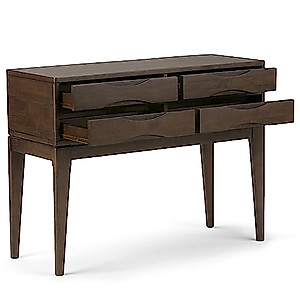 SIMPLIHOME Harper SOLID WOOD 40 inch Wide Mid Century Modern Hallway Console Sofa Entryway Table in Walnut Brown with Storage, 4 Drawers , for the Living Room, Entryway and Bedroom