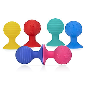 Nuby Silly Rattle Ball Interactive Suction Toys, 2 Piece, Pink/Purple