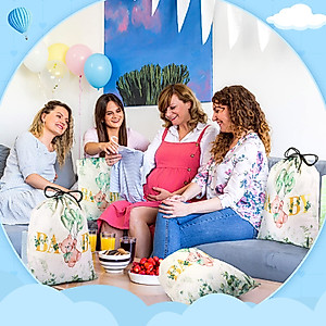 2 Pieces Large Gift Bag with Drawstring Large Canvas Gift Bags Heart Print Drawstring Present Wedding Bags Wrapping Reusable Bag Present Wrap Bags for Christmas, 20 x 16 in (Green,Baby)