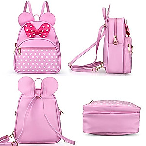 Dksyee Cute Little Girls Backpacks Mini Mouse Backpack Kids Backpack Small Backpack Purses Pink Leather Toddler Backpack Best Travel Bag Crossbody Purse Baby Backpack Preschool Backpack