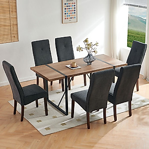 Homedot 7 Pieces Home Kitchen Dining Table Set, 66" Engineered Wood Table Duable with 6 Upholstered Kitchen Chair Soft Cushion Seated Accent Chair, Modern Dining Room Table Set for Dinette