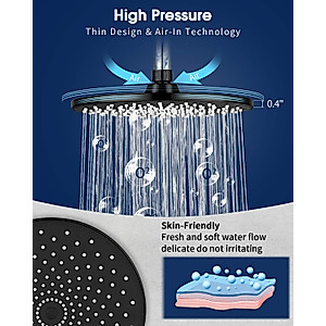 Rain Shower Head VMASSTONE 9In High Pressure Showerhead - Tool Free Installation- with Large Spray Surfaces and 200 Nozzles for Delicate and Unstimulate Shower Experience (EM-001 Matte Black/Black)