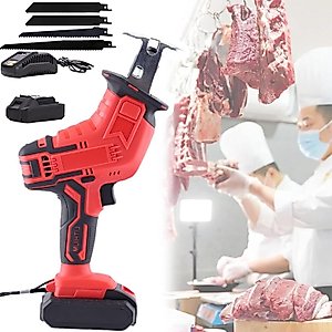 Generic Electric meat and bone saw Electric Commercial Home Butchers Saw, Electric Reciprocating Saws,Hacksaw Handheld Cordless Tools for Cutting Meat/Bones(1battery+4sawtooth)