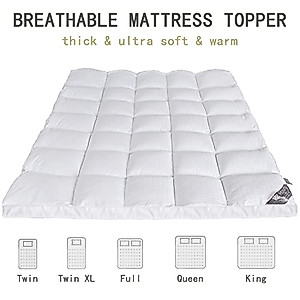 Warm Mattress Topper Twin 2 Inch Soft Plush Pillow Top 400TC Cotton Mattress Pad Bed Topper, Hotel Quality Down Alternative Pillow Topper, White