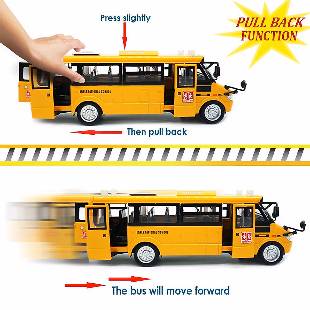 CORPER TOYS School Bus Toy Die Cast Vehicles Yellow Large Alloy Pull Back 9'' Play Bus with Sounds and Lights for Kids