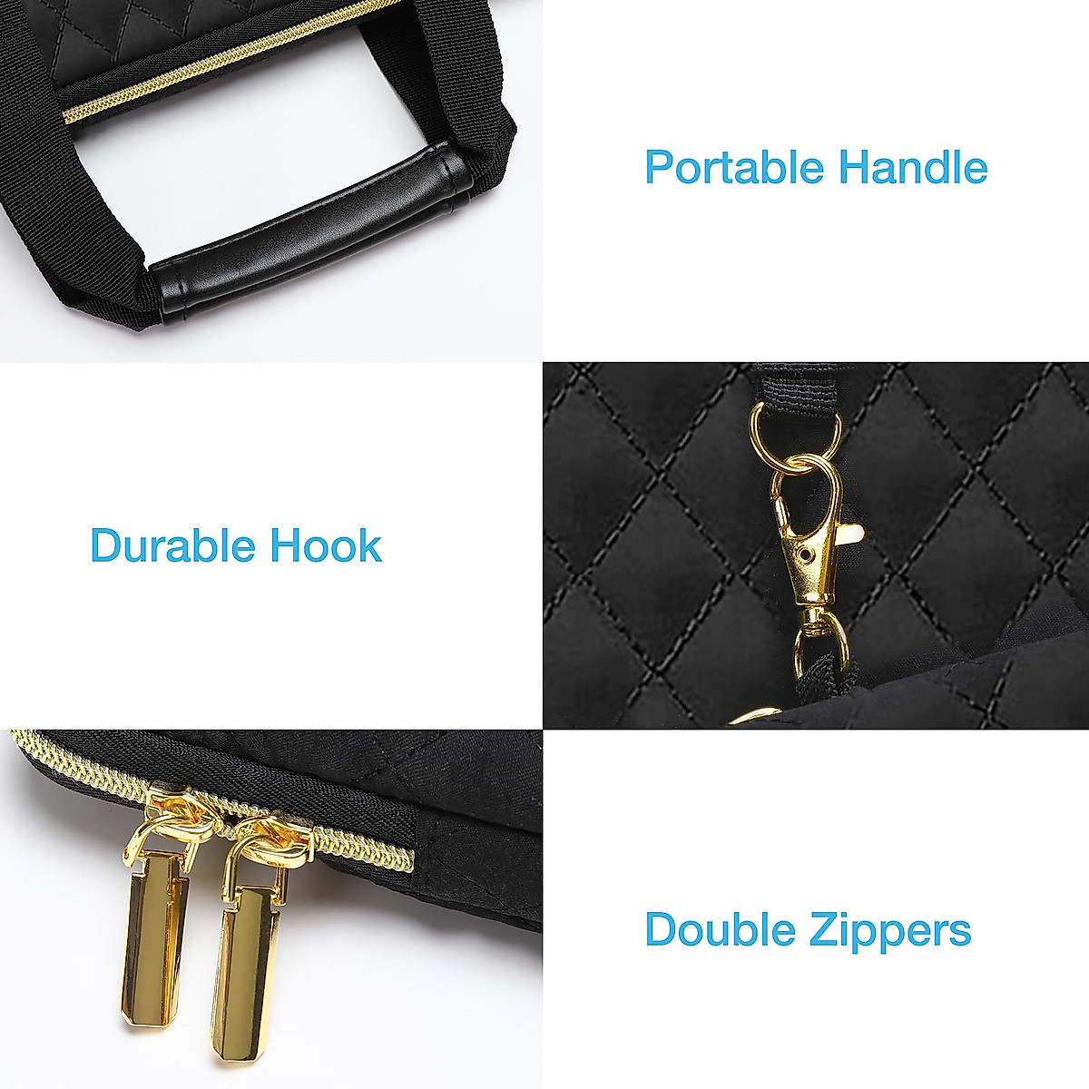 MOSISO Laptop Sleeve Compatible with MacBook Air/Pro, 13-13.3 inch Notebook, Compatible with MacBook Pro 14 inch M4 M3 M2 M1 2025-2021, Square Quilted Bag with Detachable Small Case&Handle, Black