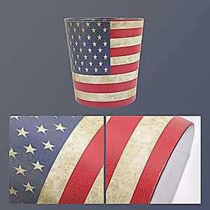 Cabilock US American Flag Trash Can Vintage Wastebasket PU Leather Waste Paper Bin Decorative Garbage Can Waste Bucket for Home Office USA Flag Pattern