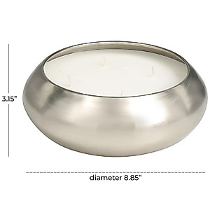 Deco 79 Metal Decorative Candle Sweet Bamboo Scented Wide Dome Shaped 60 oz 4 Wick Aromatherapy Candle with White Wax, Wax Aromatherapy Candle 9" x 9" x 3", Silver