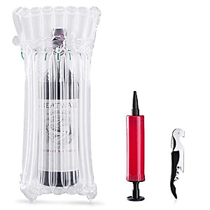 36 PCS Wine Bottle Protector Gas Column Wrap Bags Sleeves Glass Travel Transport Air filled Column Leakproof Cushioning with the Gift Air Pump and A Wine Opener