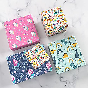 ZINTBIAL Birthday Wrapping Paper for Boys Girls Kids Baby Shower - Gift Wrapping Paper with Rainbow Dinosaur, Pink Unicorn, Blue Mermaid, Monster - 20 x 29 Inches per Sheet (8 Folded Sheets), Recyclable, Easy to Store, Not Rolled