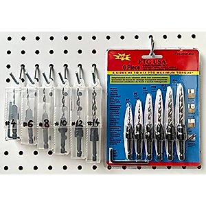 FTG USA Wood Countersink Drill Bit Set 6 Sizes #4 to #14 Set Countersink HSS M2 Tapered Drill Bits, Quick Change 1/4" Hex Shank Countersink bit, with 6 Storage Containers, 1 Allen Wrench