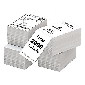 AveneMark 4 Stacks 2000 Labels 4" x 6" Fanfold Direct Thermal Labels, Postage Shipping Labels Paper with Perforated, Strong Adhesive Label for Zebra, Rollo, MUNBYN Thermal Printer,500 Labels per Stack